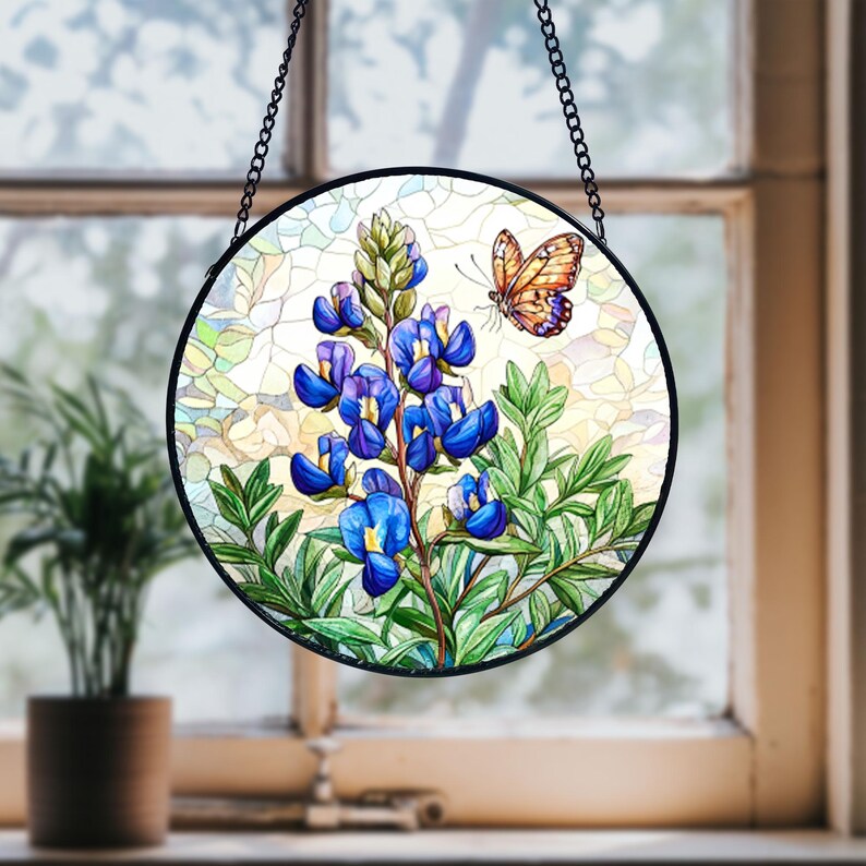 Handmade Bluebonnet Stained Glass Window Hanging: Texas Wildflower Art ...