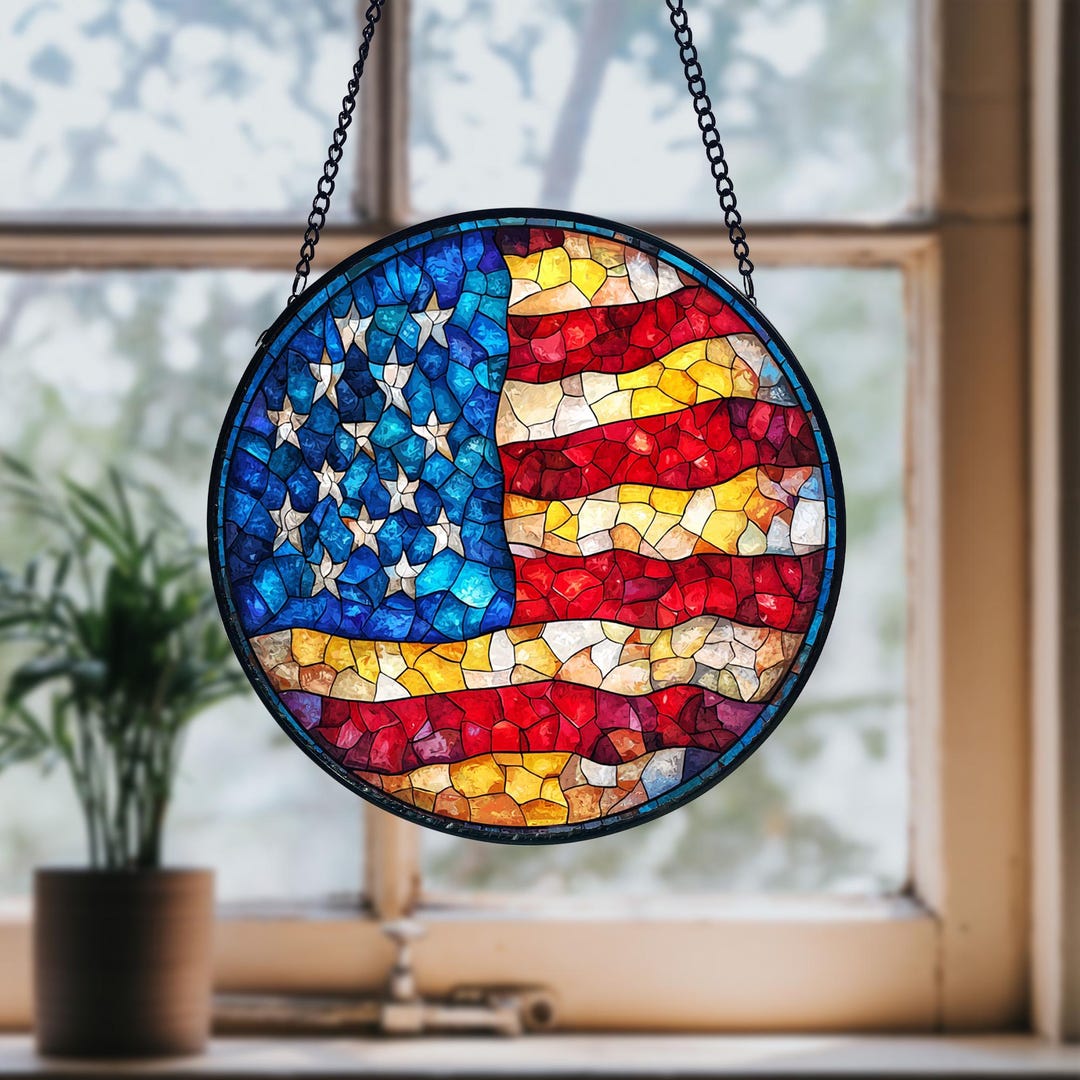 Stained Glass American Flag Suncatcher: Patriotic Window Hanging - Etsy