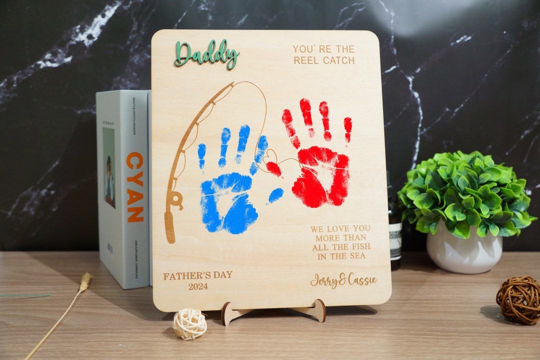 Fishing Handprint Sign, DIY Handprint Sign, Personalized Gift From Kids ...