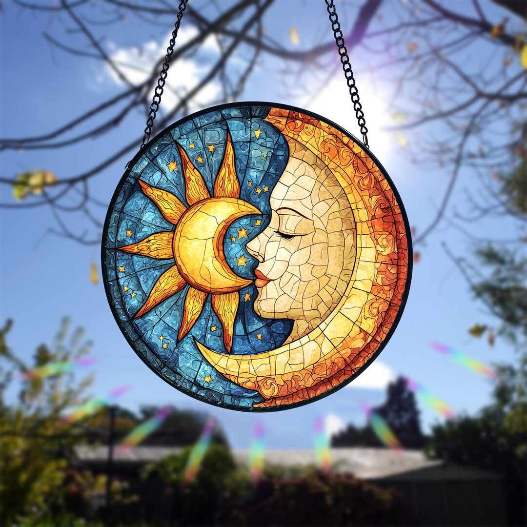 Sun and Moon Glass Sun Catcher for Garden, Sun and Moon Suncatcher ...
