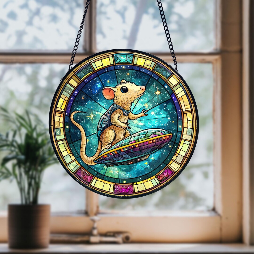 UFO Abduction Opossum Stained Glass Suncatcher: Funny Alien Decor - Etsy