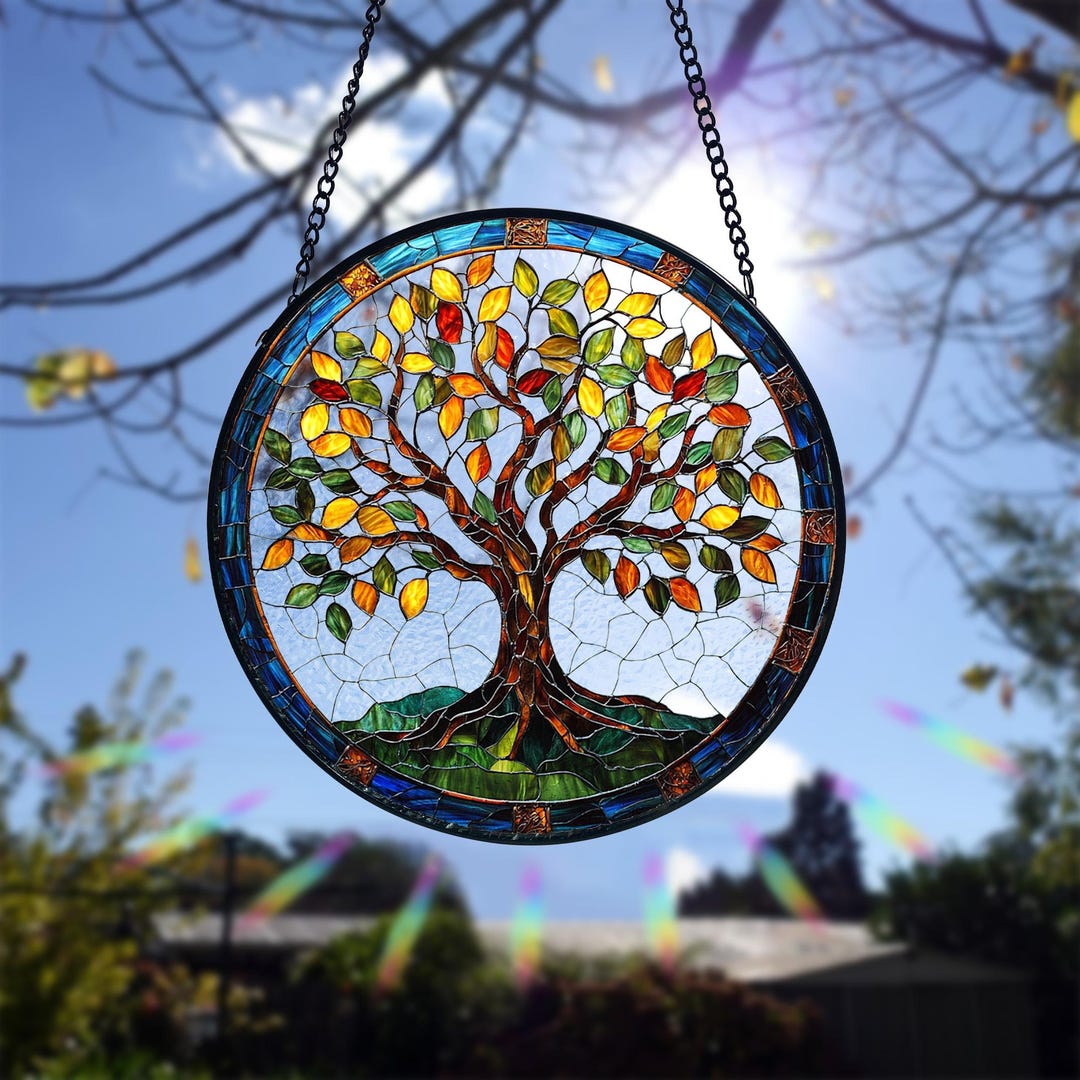 Stained Glass Tree of Life Suncatcher, Tree of Life Window Hanging ...