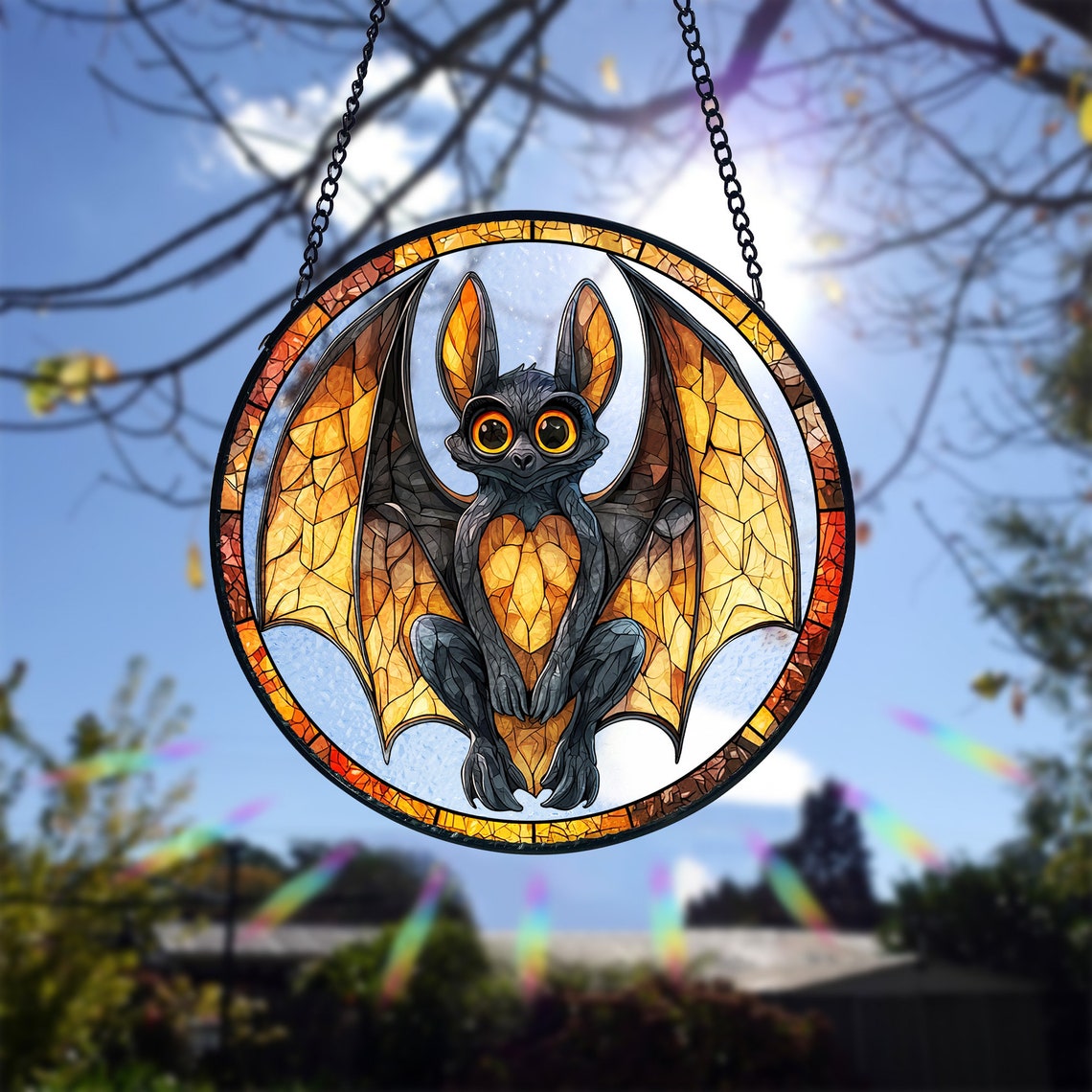 Bat Stained Glass Window Hanging: Gothic Halloween Decor - Etsy