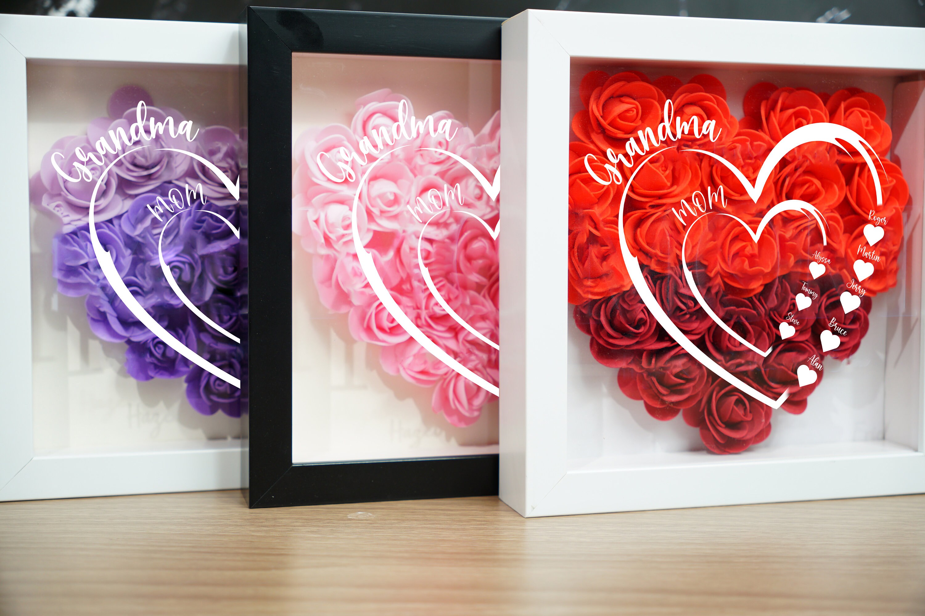 Personalized Flower Shadow Box, Custom Heart Rose Frame, Mother's Day ...