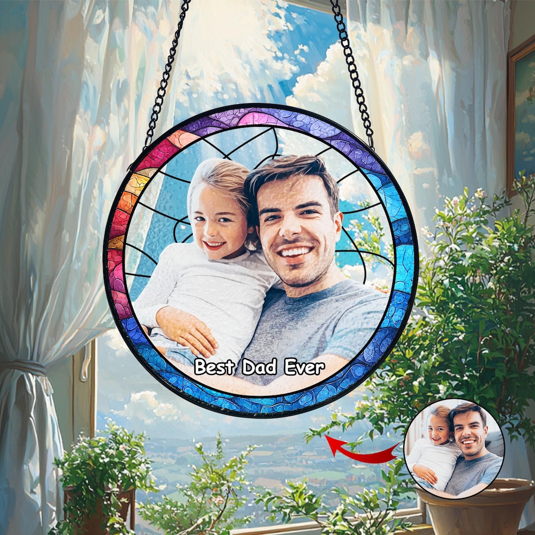 Custom Father Portrait Stained Glass Suncatcher, Dad Suncatcher Window ...