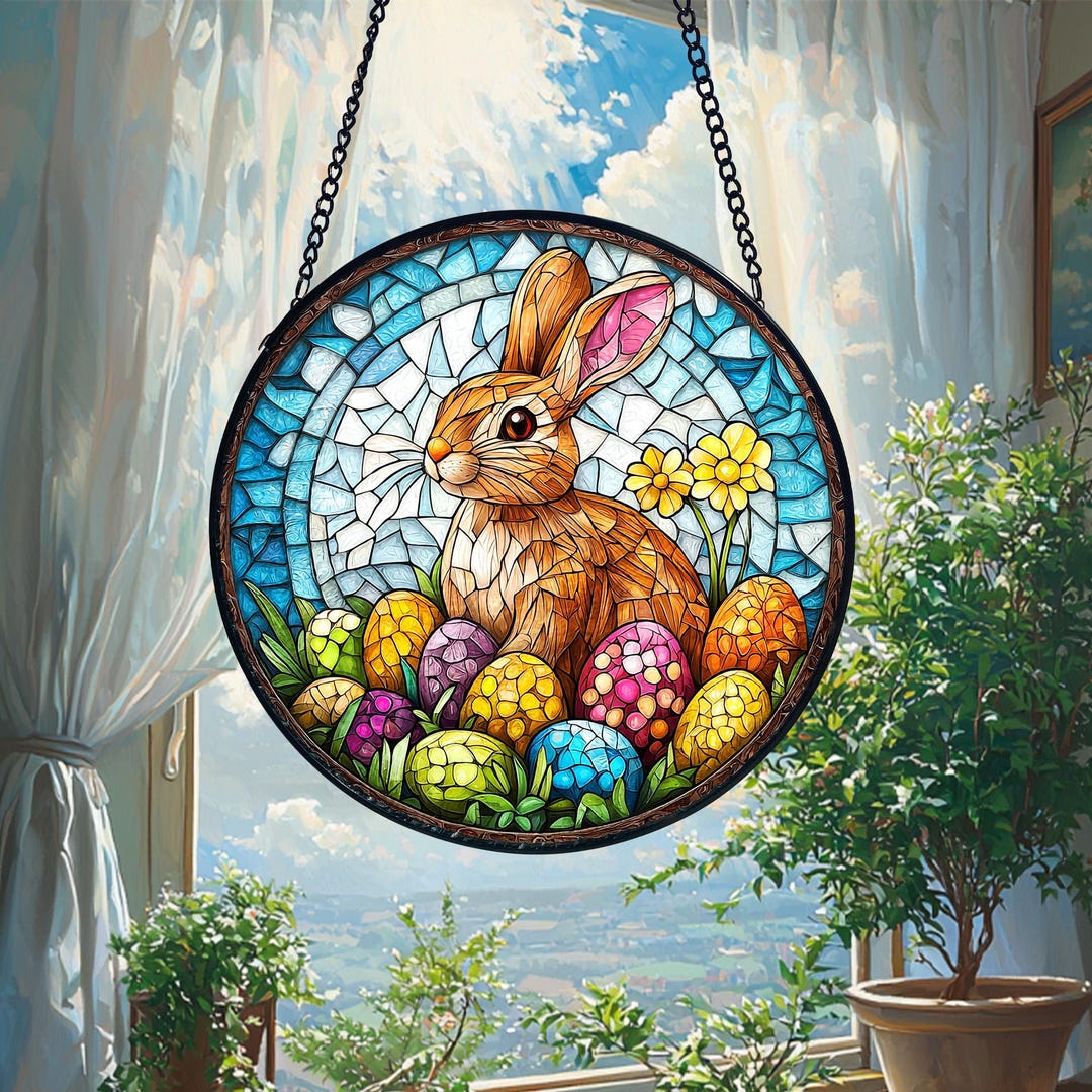 Bunny Easter Stained Glass Suncatcher, Rabbit Suncatcher, Easter Bunny ...