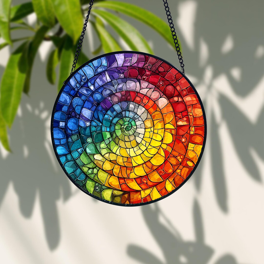 Rainbow Spiral Stained Glass Suncatcher: Handmade Window Art - Etsy