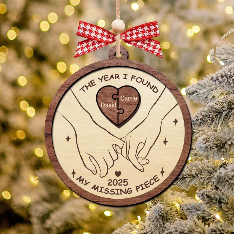 Personalized Couples Ornament: 2-layer Wooden Missing Piece, 2025 Gift ...
