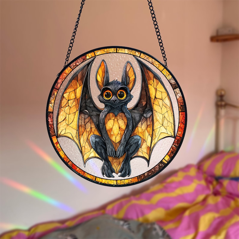 Bat Stained Glass Window Hanging: Gothic Halloween Decor - Etsy