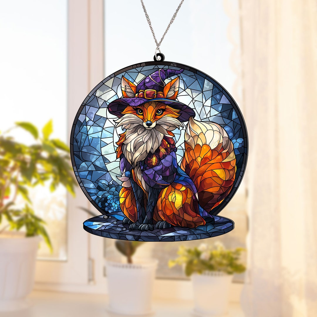 Halloween Fox Witch Acrylic Window Hanging, Spooky Decor - Etsy