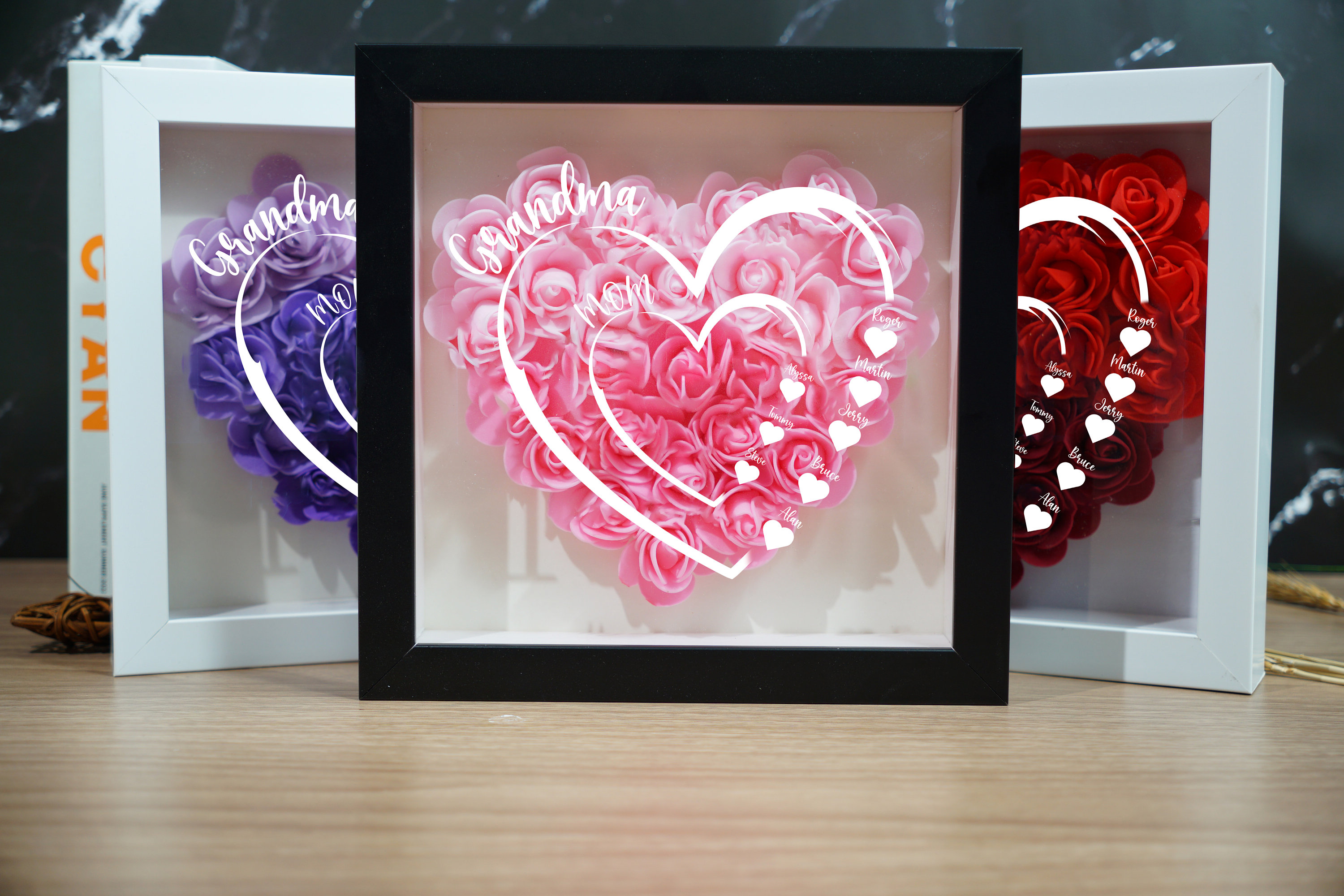 Personalized Flower Shadow Box, Custom Heart Rose Frame, Mother's Day ...