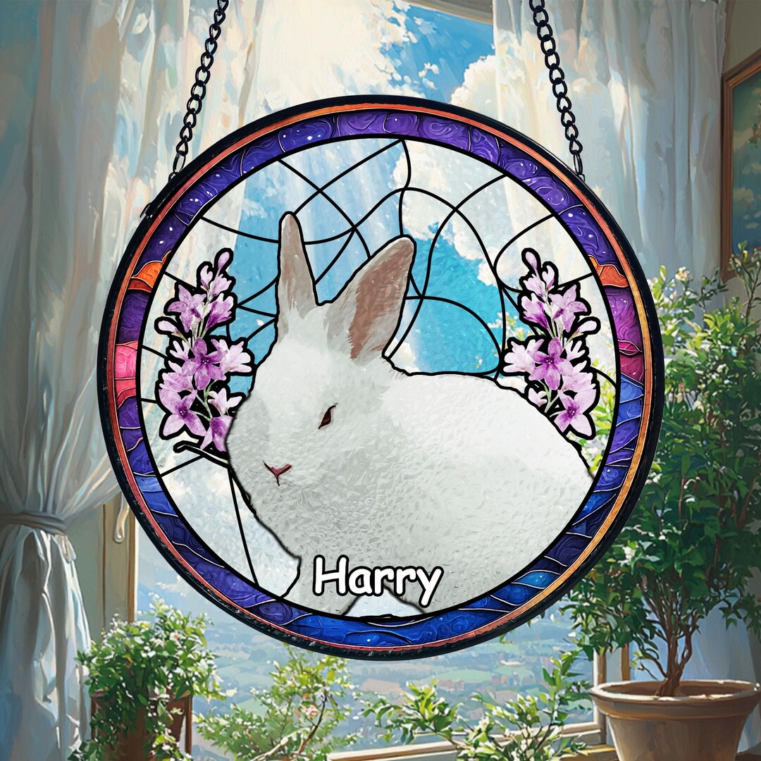 Personalized Rabbit Stained Glass Suncatcher: Bunny Memorial Gift - Etsy