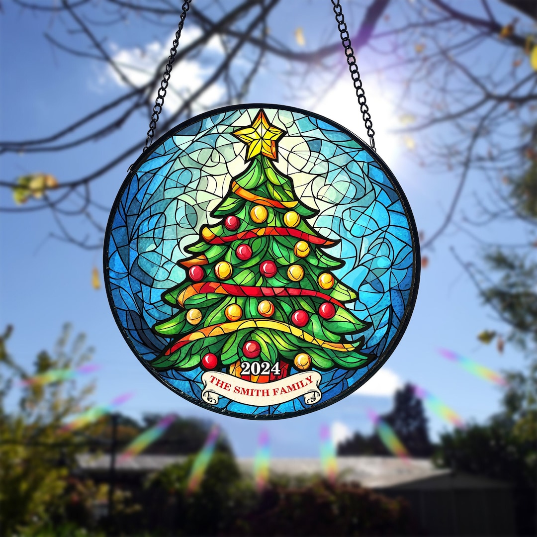 Christmas Tree Stained Glass Suncatcher, Christmas Tree Ornament With ...