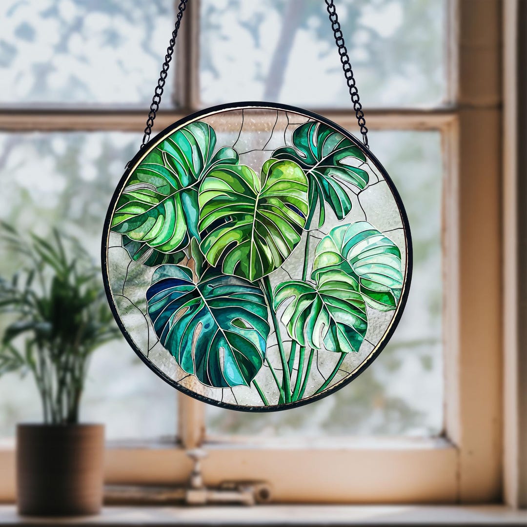 Monstera Plant Glass Suncatcher Decor, Monstera Plant Lover Decor ...