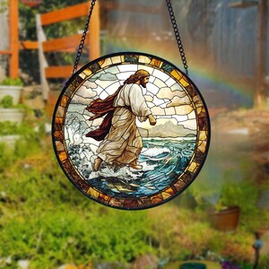 Jesus Glass Suncatcher, Christian Art Light Catcher Window Hanging ...