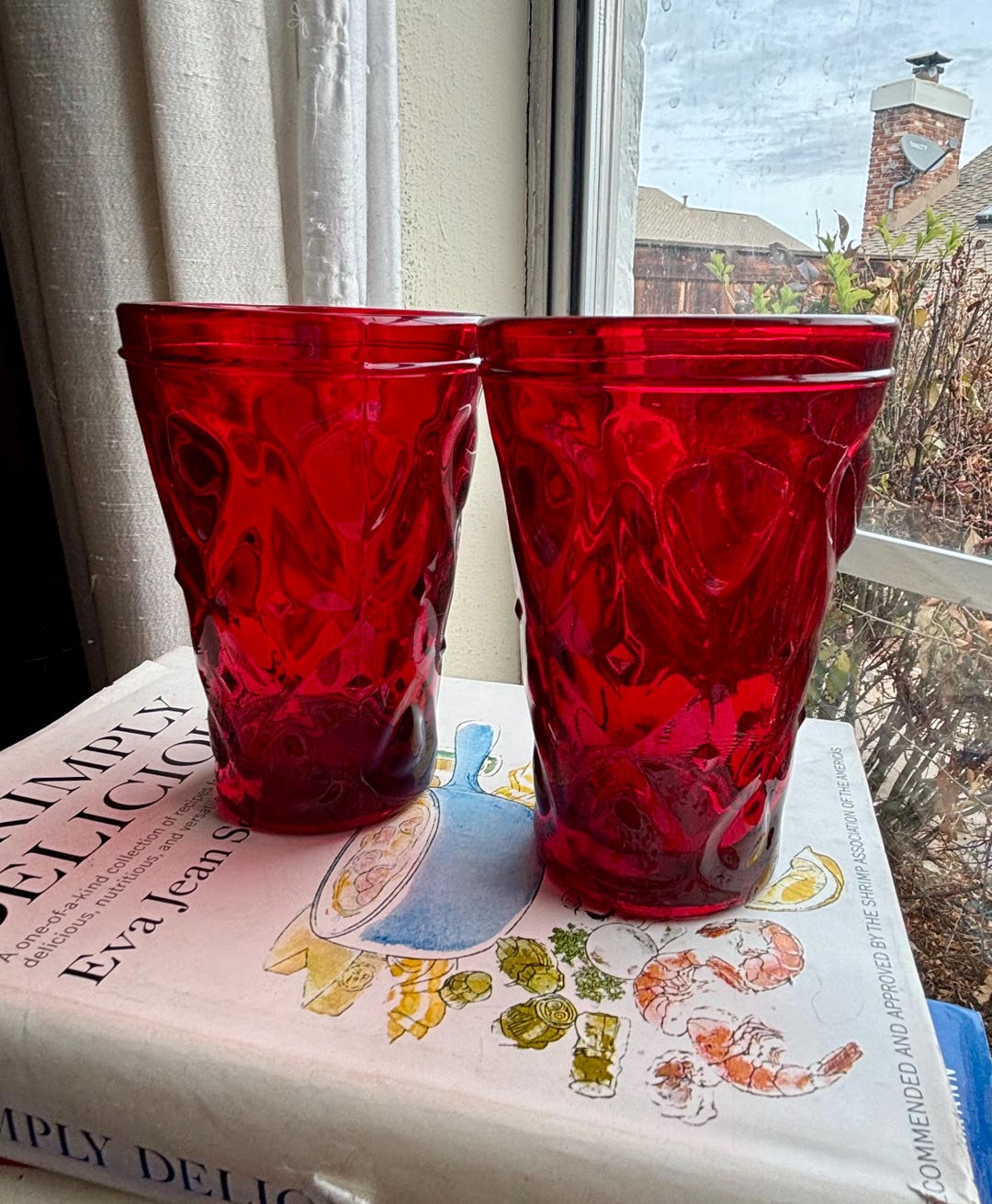 Pair of Vintage Ruby Red Pressed Glass Jelly Jar Juice Glasses - Etsy