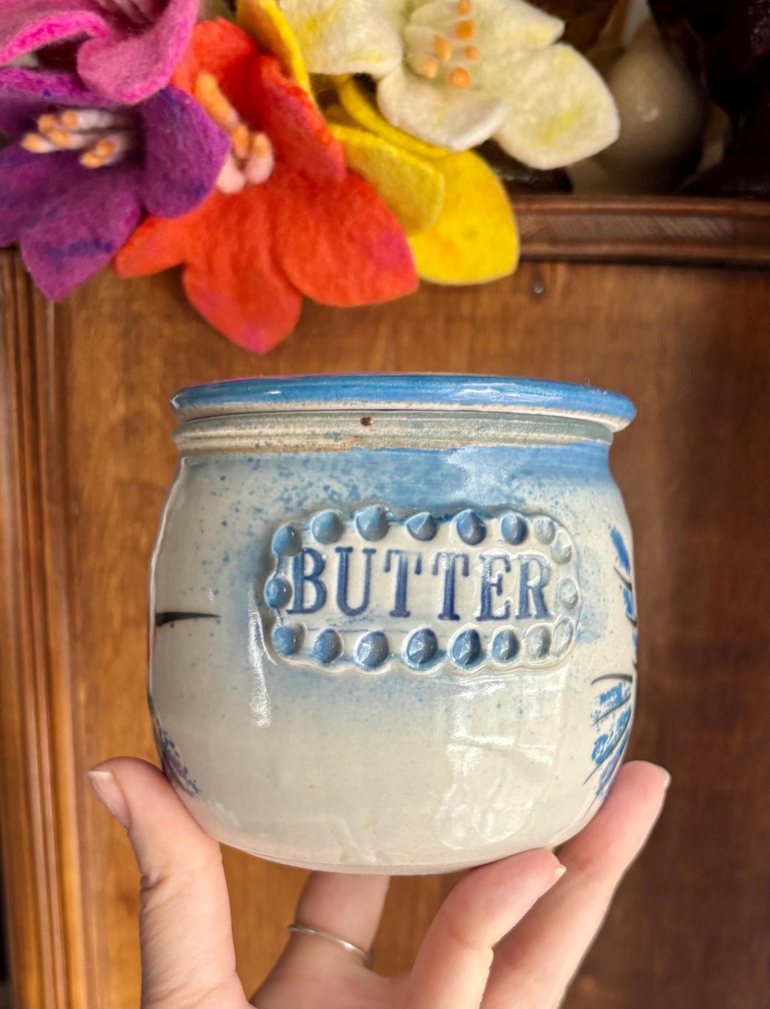 Handcrafted Pottery Butter Bell Blue With Hummingbirds Signed by Vicki ...