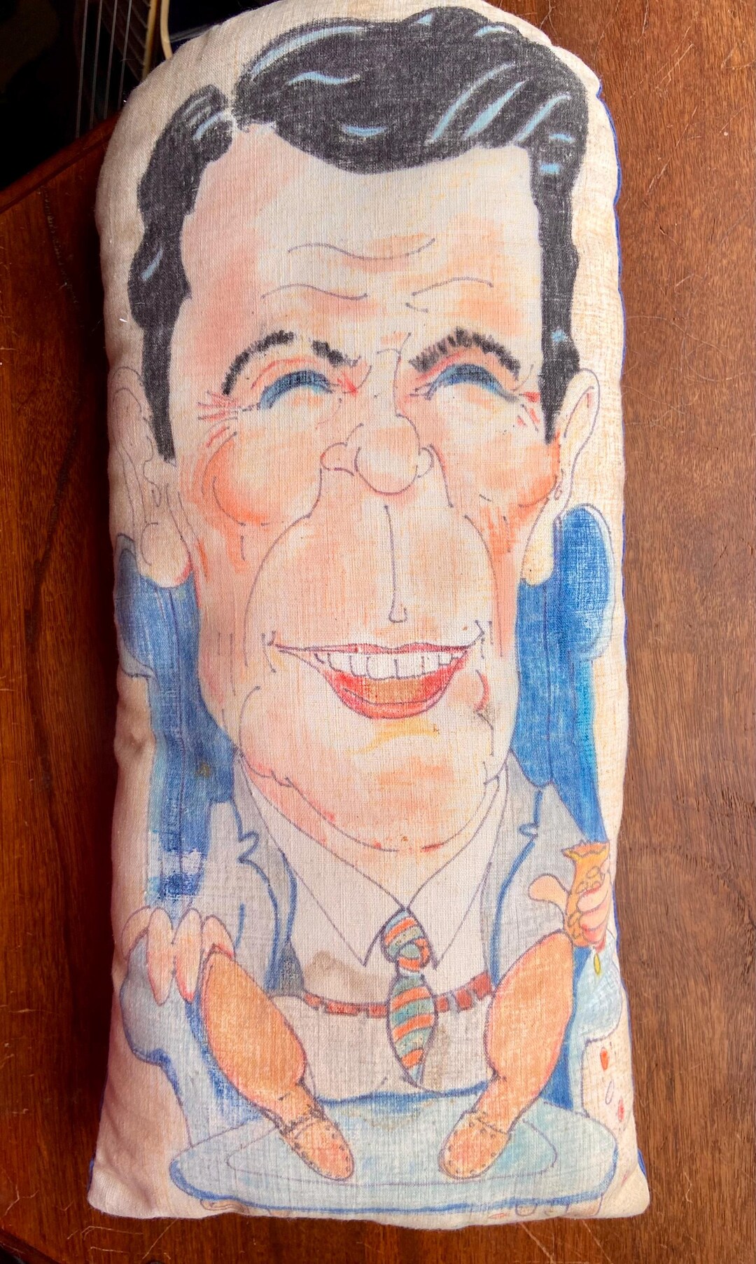 Vintage 1980s Hand Drawn, Hand Painted Ronald Reagan Pillow 16” One-of ...
