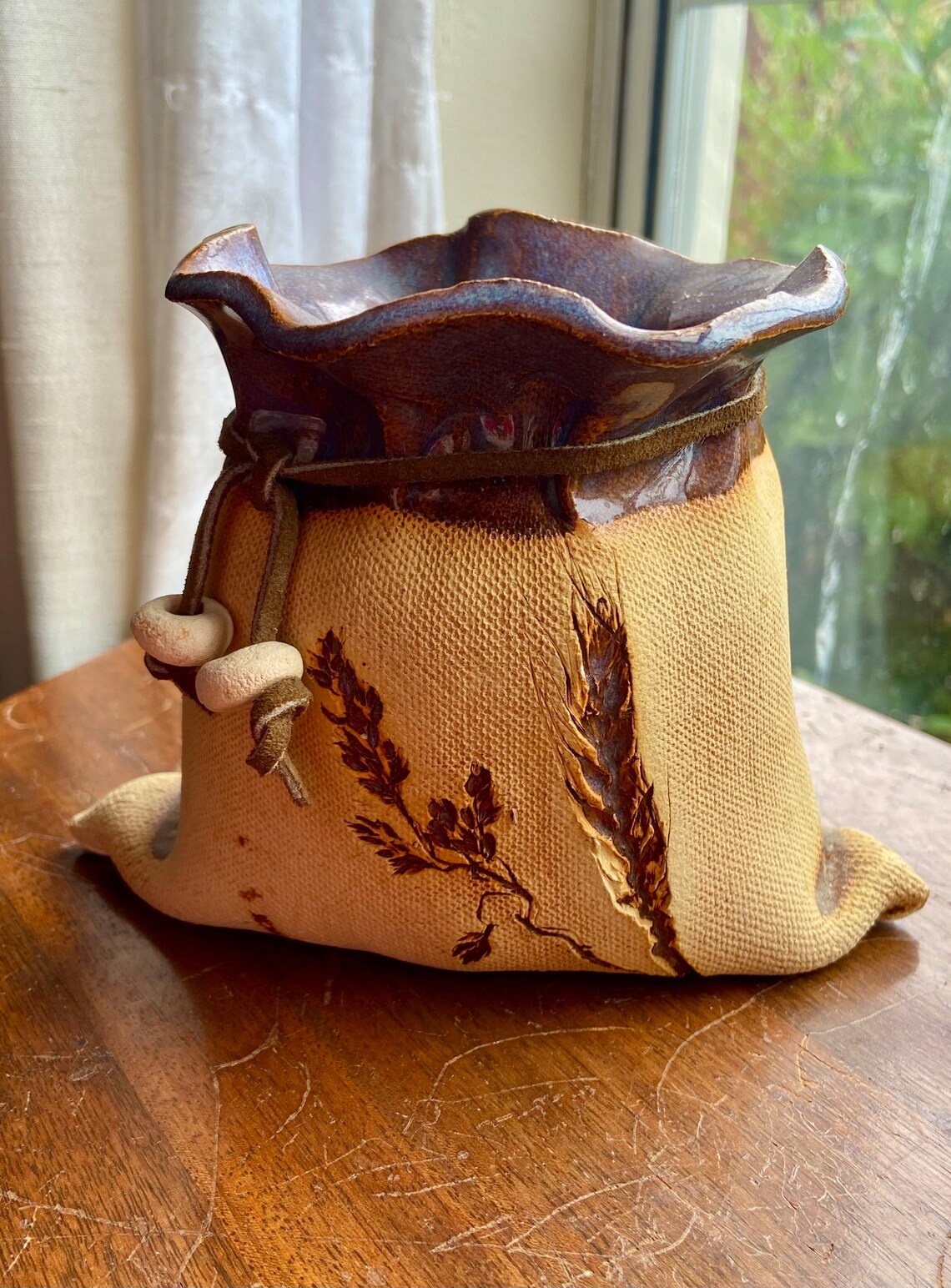 Unique Handmade Pottery Ceramic Vase Natural Fern Textured Bag - Etsy