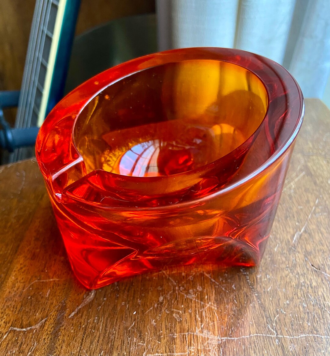 Vintage Viking Glass Permission Orange Atomic Orb Tripod Slant Ashtray ...