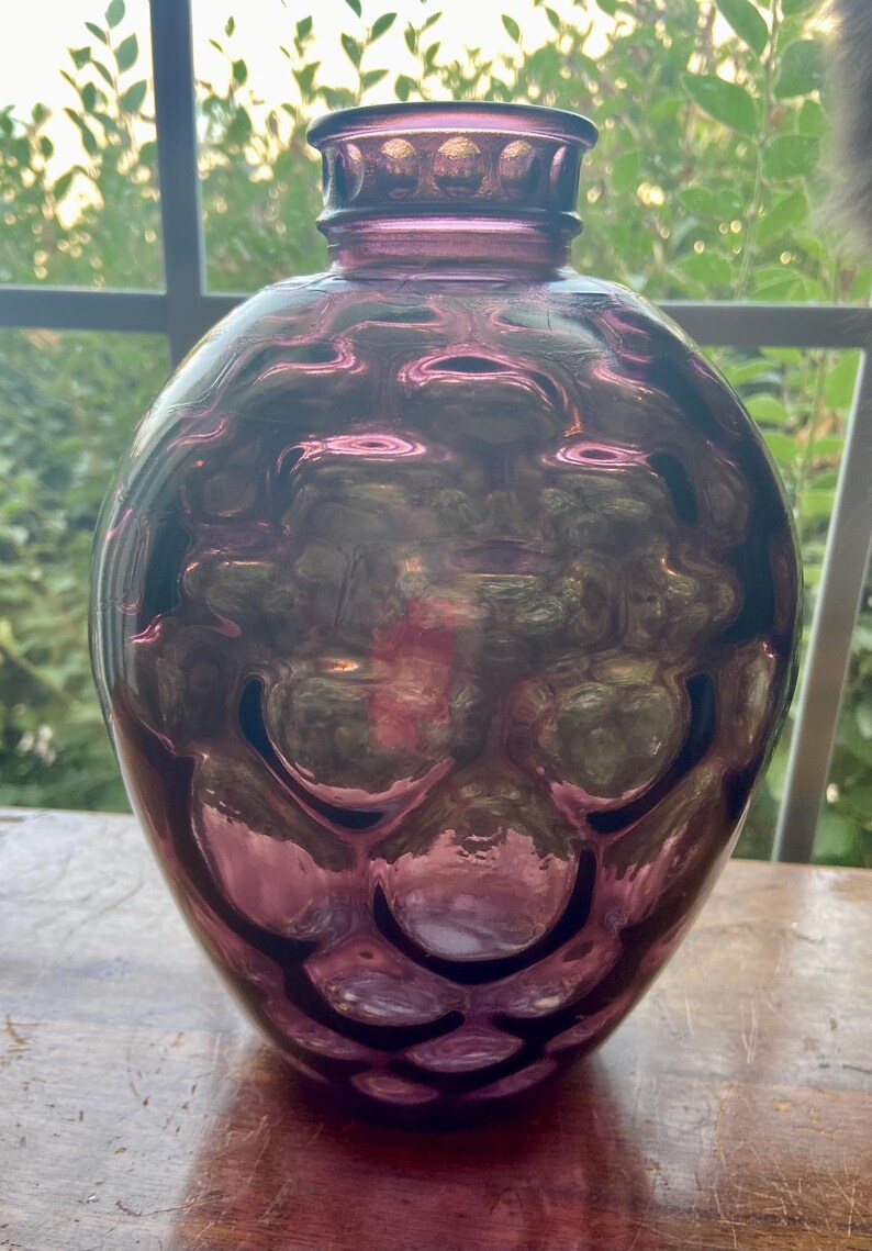 Vintage Wheaton Ware Purple Honeycomb Inverted Optic Prism Glass Vase 8 ...