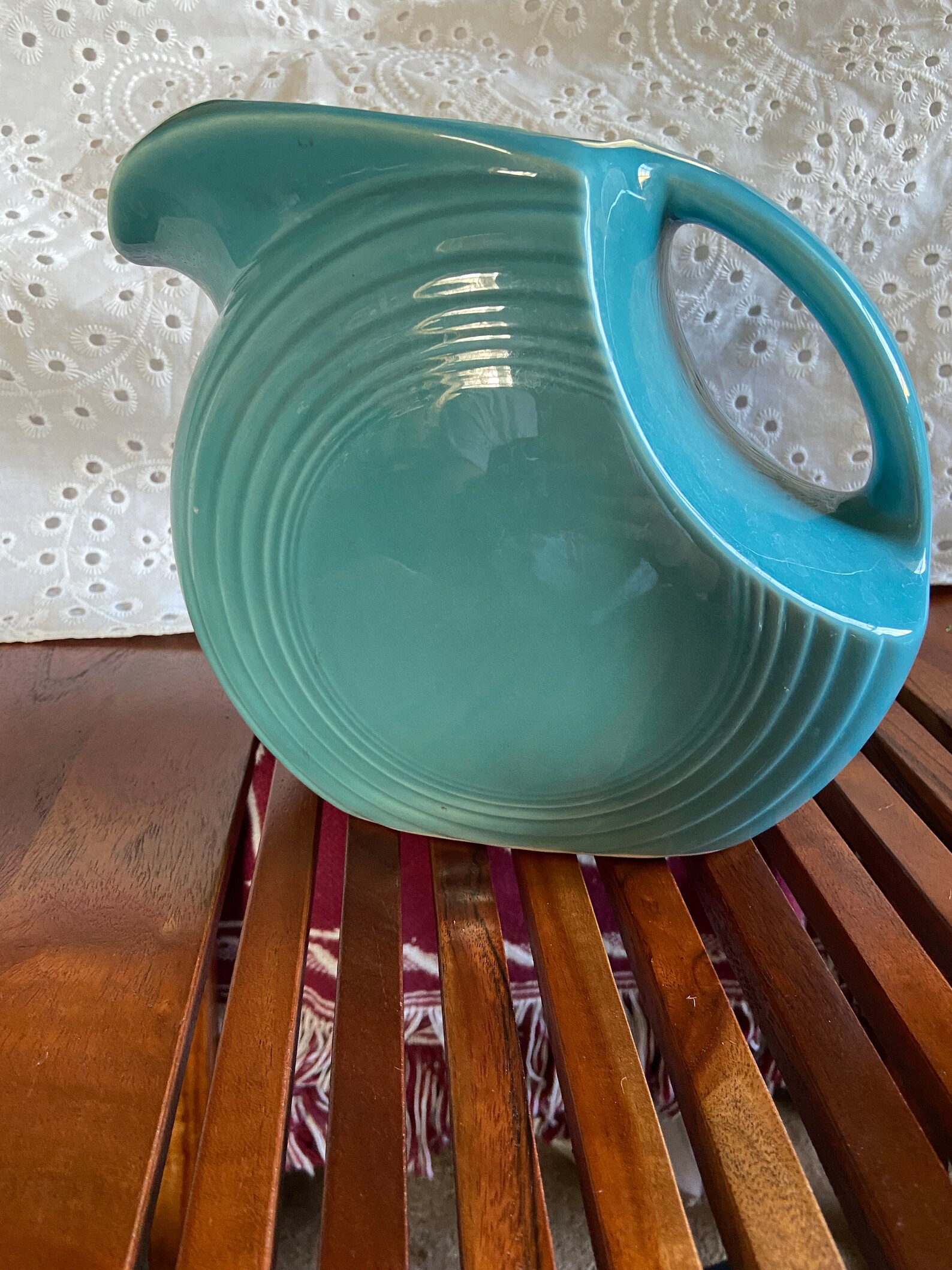 Vintage Fiestaware Turquoise Disc Pitcher - Etsy