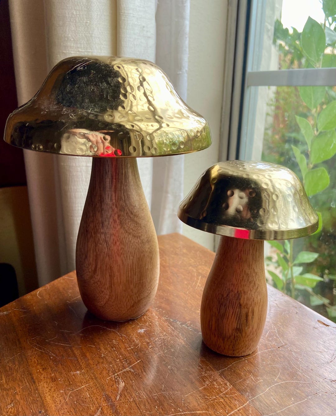 Two Brass and Wood Toadstools - Etsy