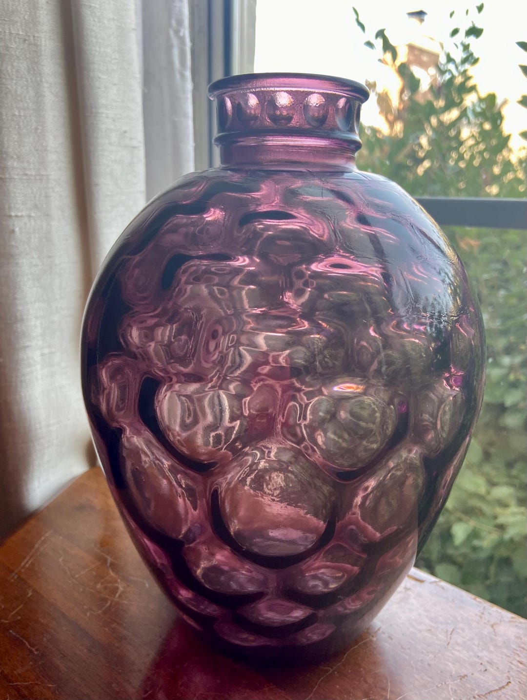 Vintage Wheaton Ware Purple Honeycomb Inverted Optic Prism Glass Vase 8 ...