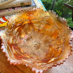 Vintage Fenton Stag and Holly Marigold Carnival Glass Footed Bowl - Etsy