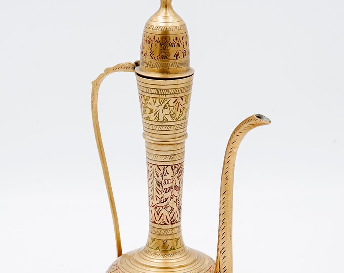 Vintage Solid Brass Teapot, Genie Lamp Pitcher, Made in India, Size 11. ...