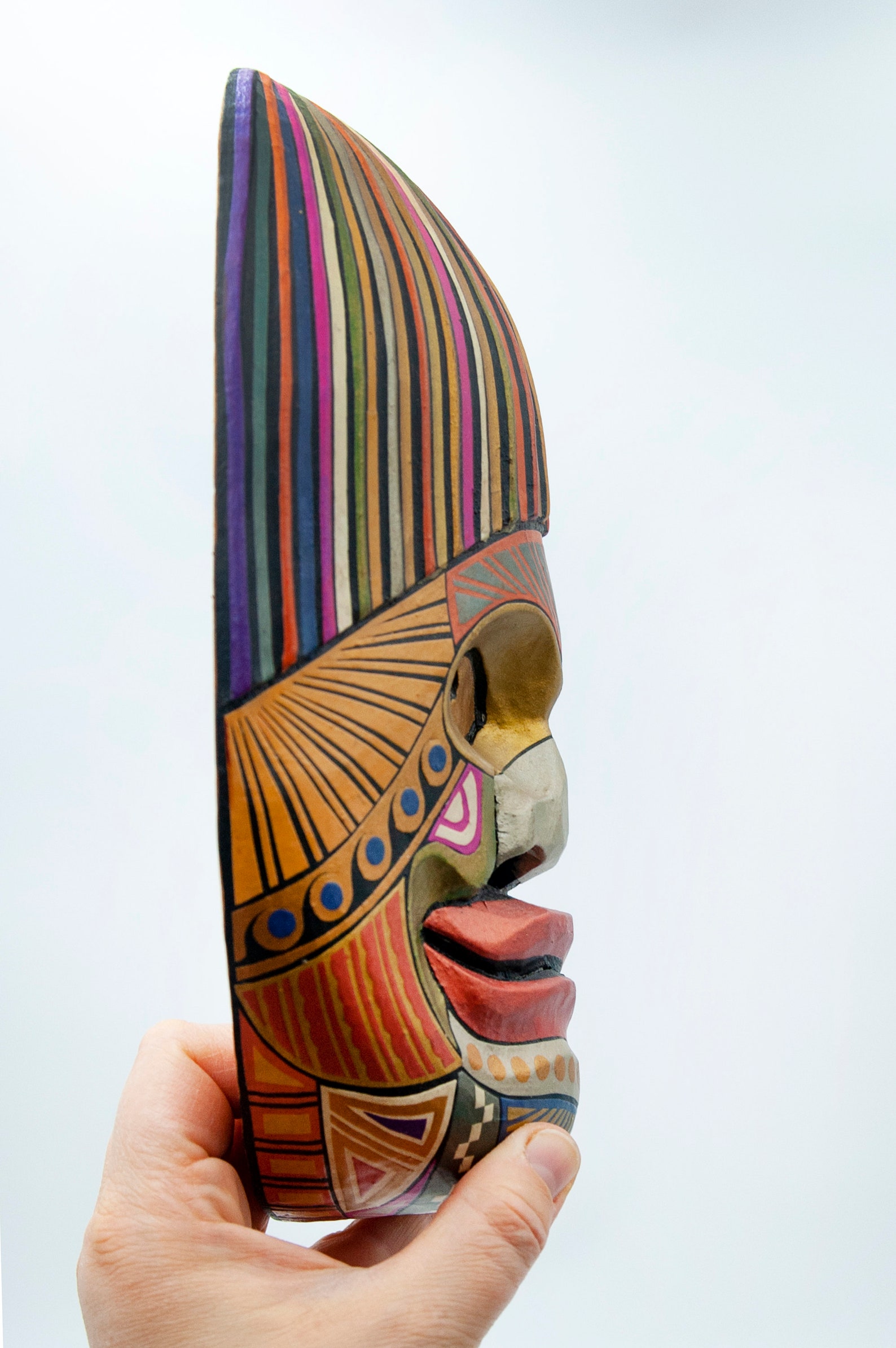 Vintage Hand Painted Wooden Mask, Wooden Face Mask, Wall Art, Wall ...