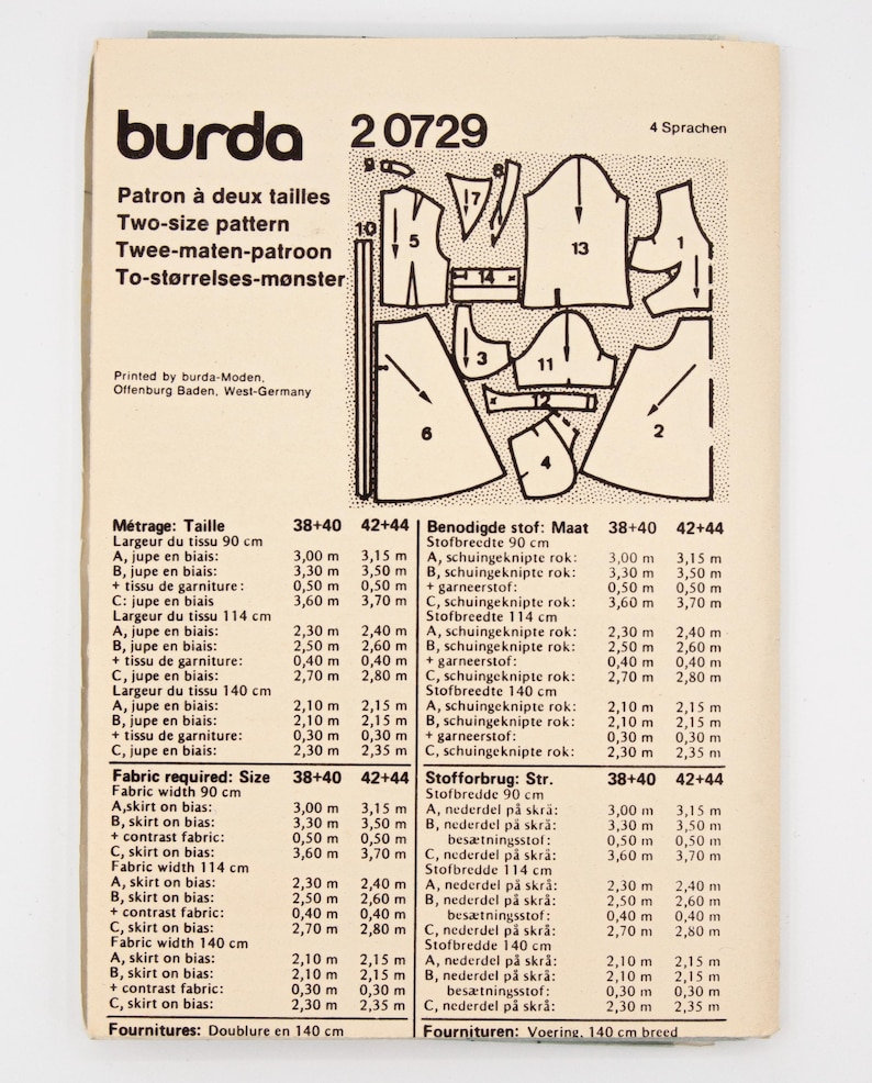 Burda Sewing Pattern 2 0729, Misses' Dress, Vintage Pattern, Size 12-14 ...