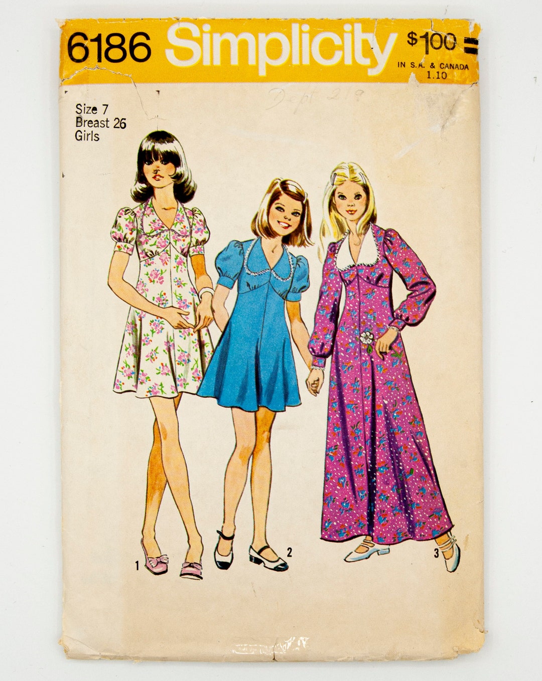 Simplicity Sewing Pattern 6186, Vintage Pattern, Girls' Dress, Size 7 ...