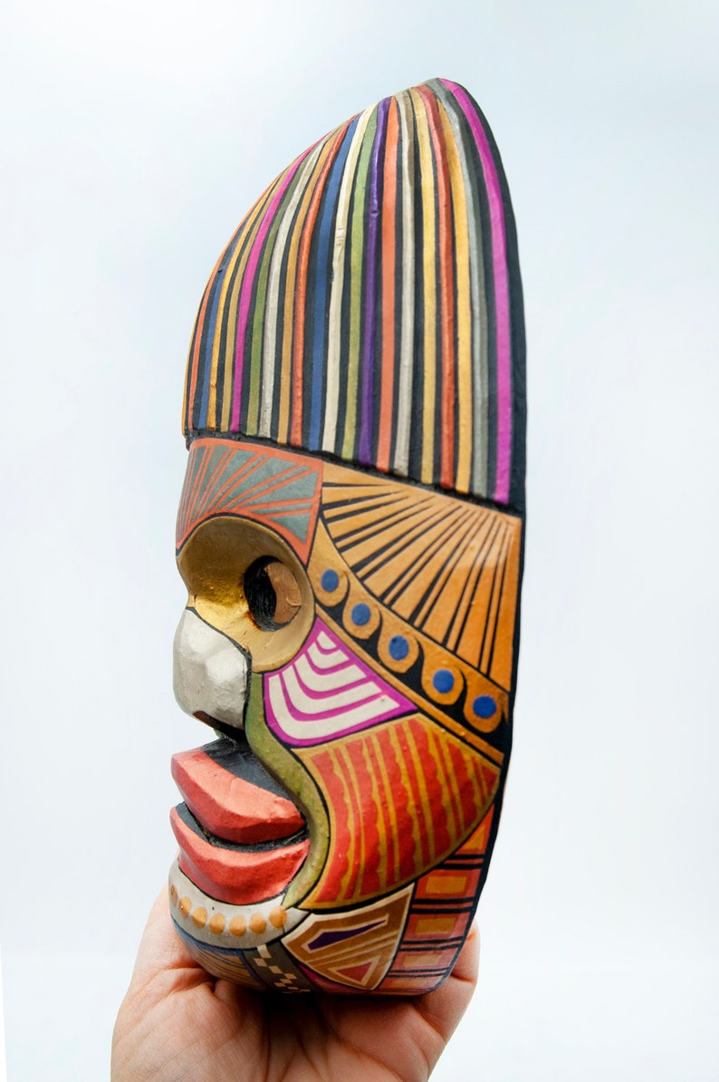 Vintage Hand Painted Wooden Mask, Wooden Face Mask, Wall Art, Wall ...