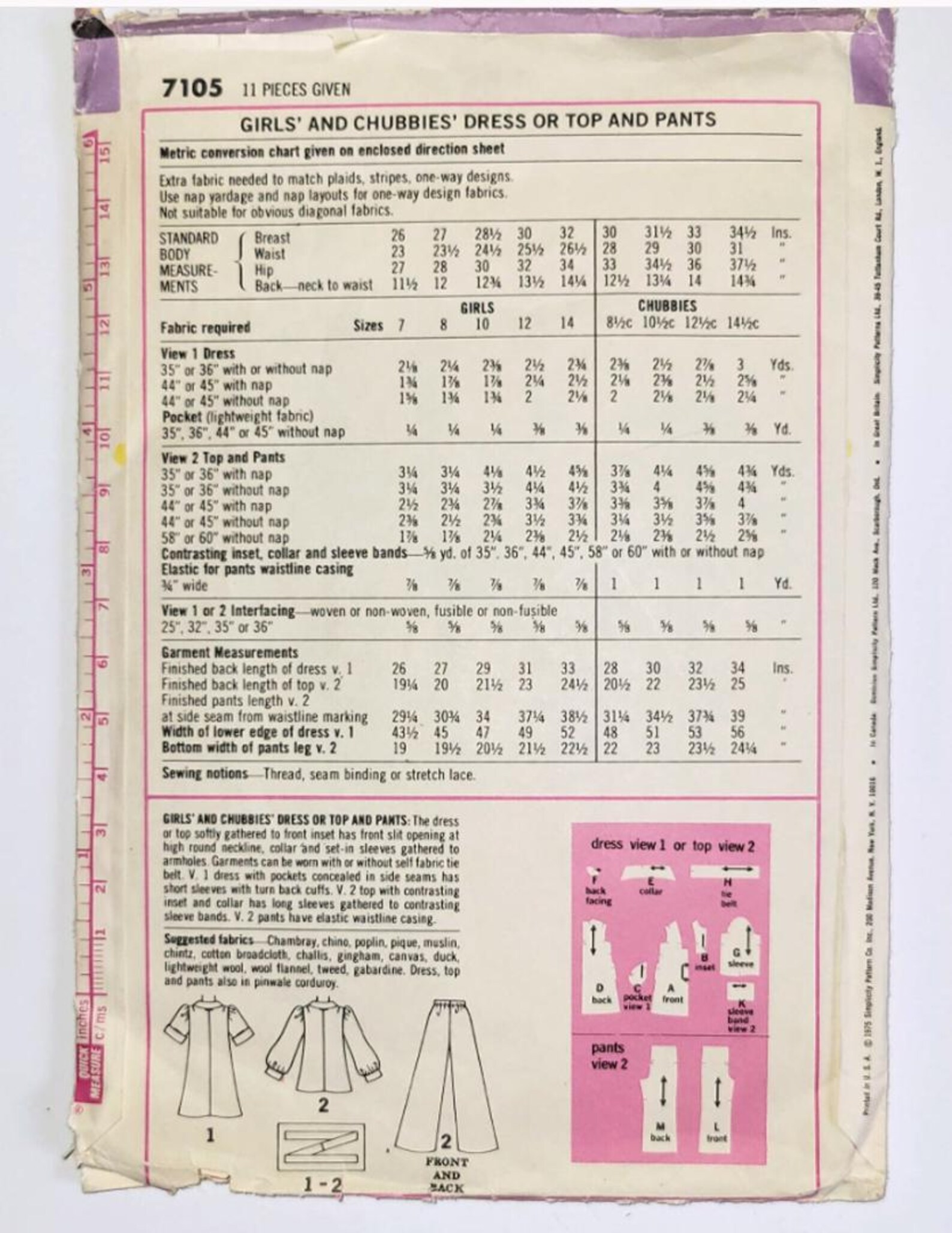 Simplicity Sewing Pattern 7105, Vintage Pattern, Girls' /chubbies Dress ...
