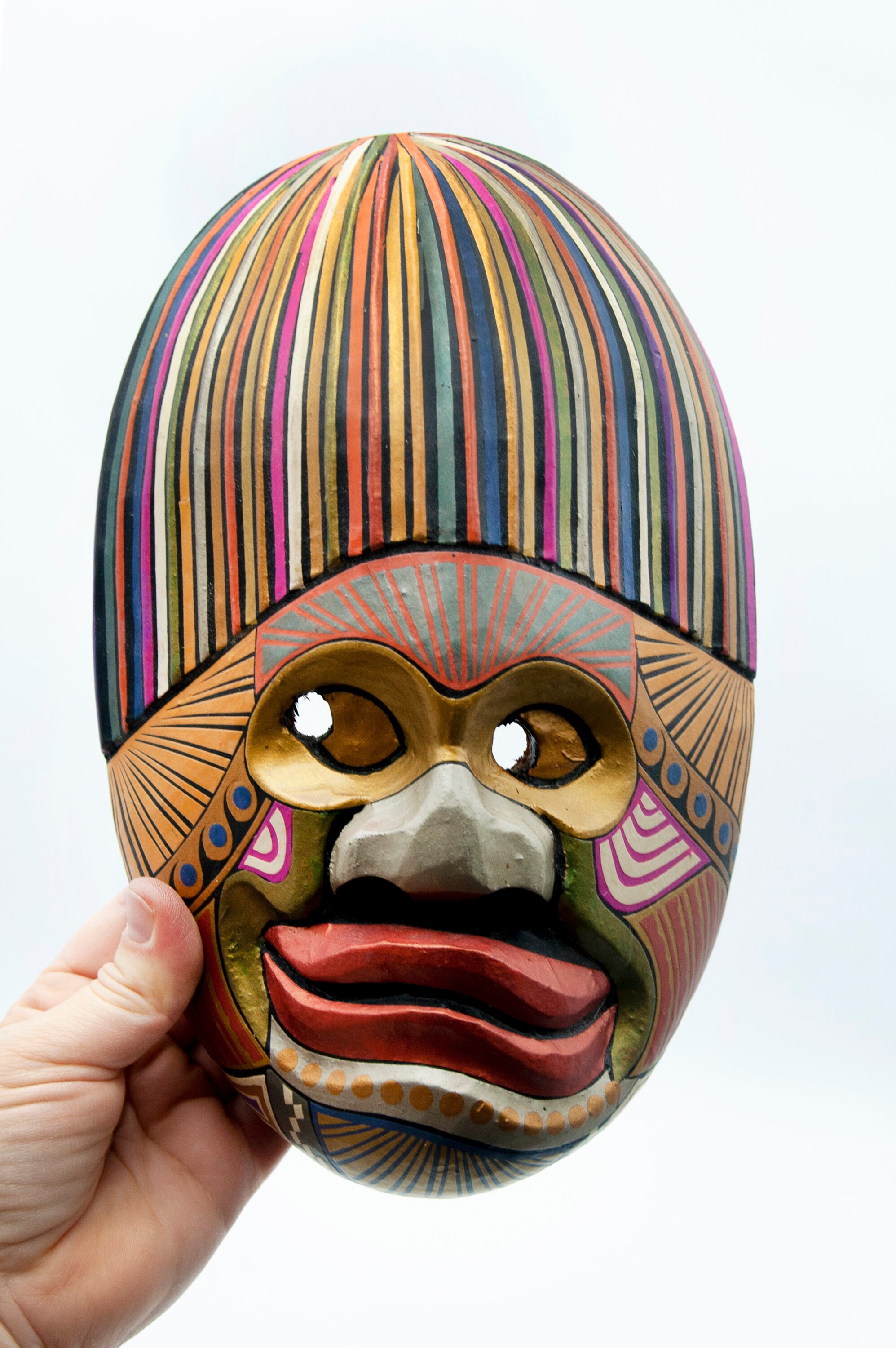 Vintage Hand Painted Wooden Mask, Wooden Face Mask, Wall Art, Wall ...