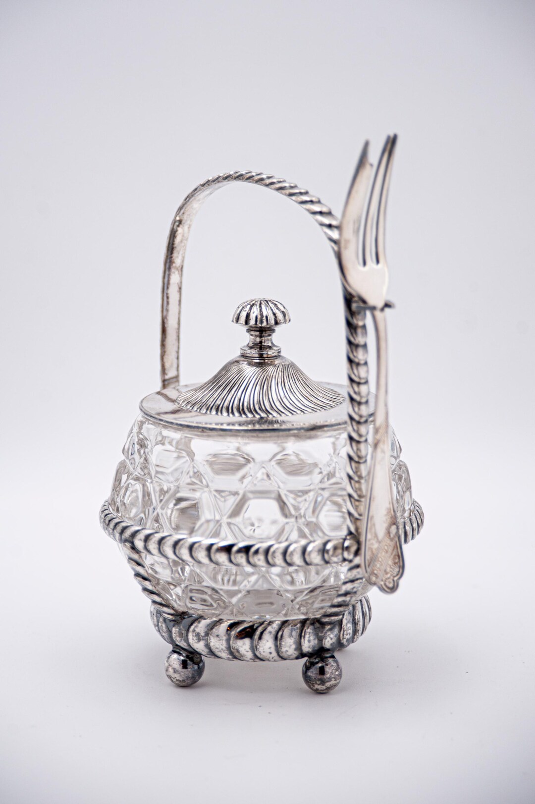 Aesthetic Clear Cut Glass Pickle Castor Jar/ Sauce Cruet With Silver ...