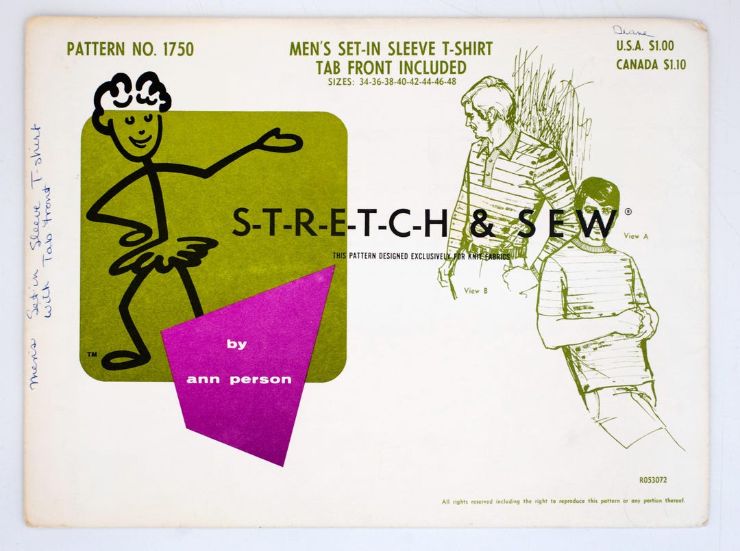 Stretch & Sew Sewing Pattern 1750, Men's Set-in Sleeve T-shirt, Vintage ...