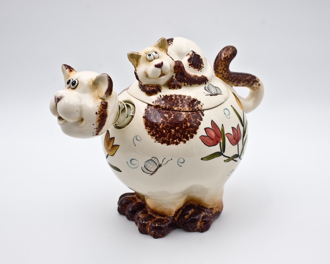 Vintage Bobble-head Cat and Kitten Cookie Jar With Lid, Made in Canada ...
