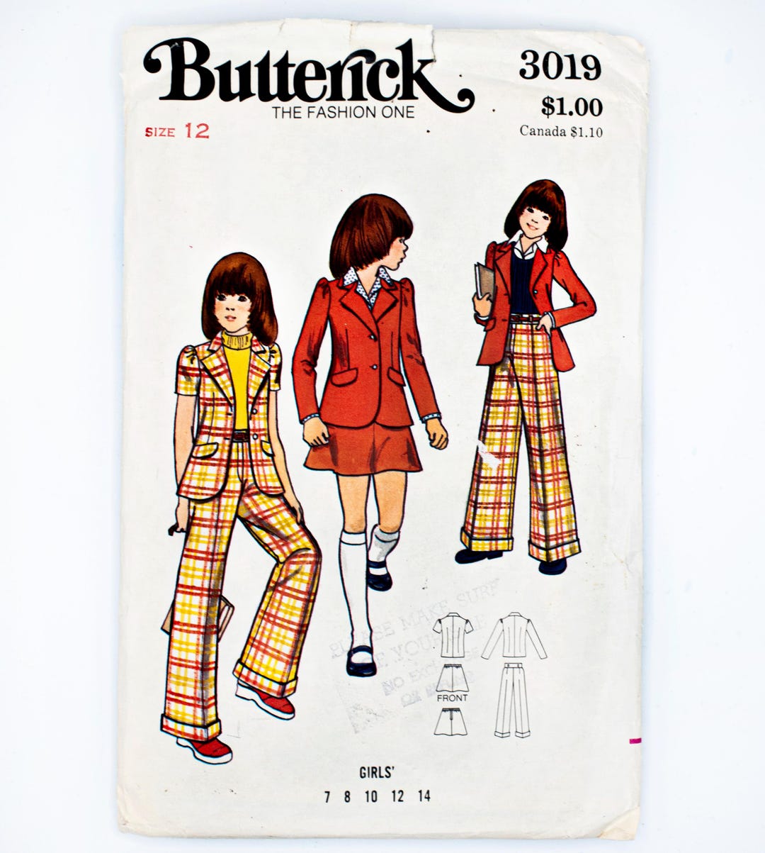 Butterick Sewing Pattern 3019, Girls' Jacket, Skirt, Pants, Vintage ...