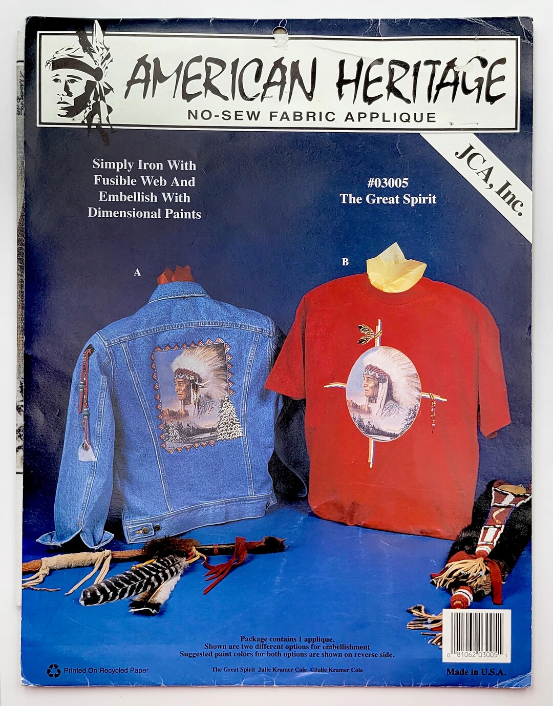 American Heritage No-sew Fabric Applique #03005 Native American Chief ...