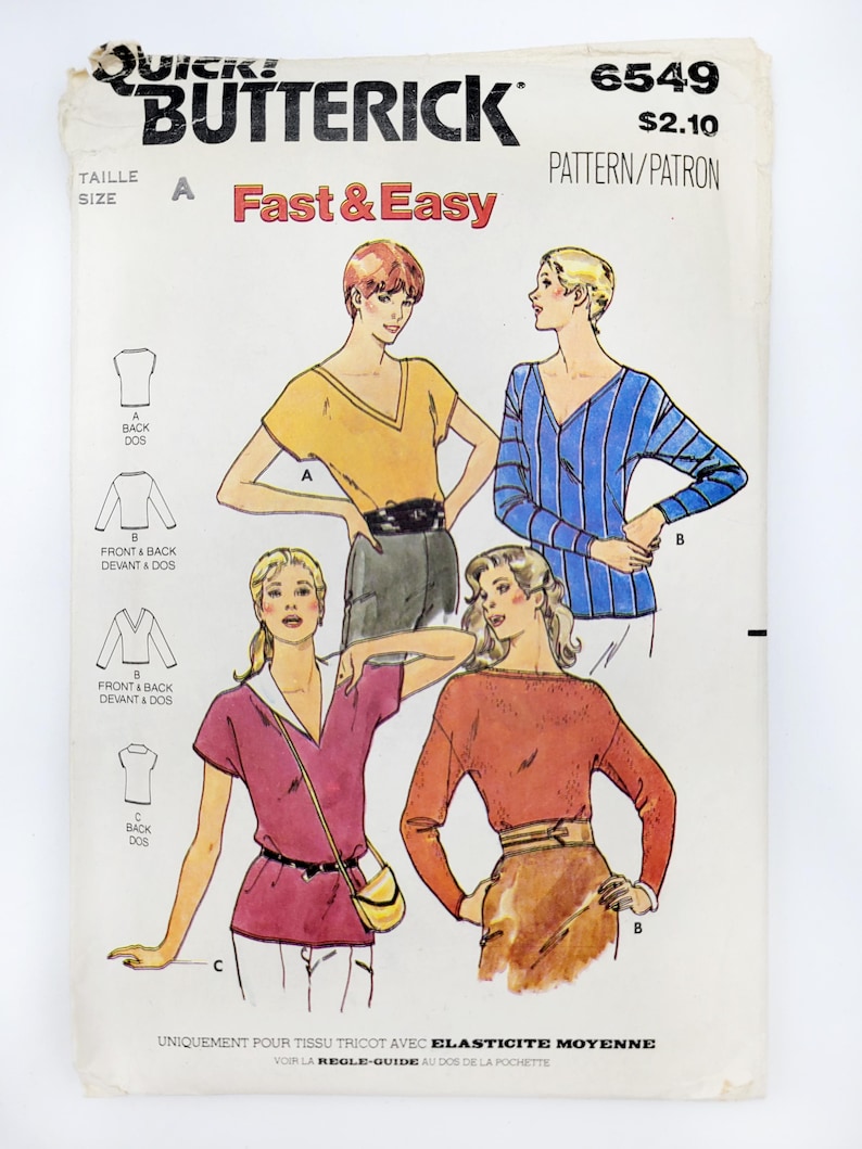 Vintage 6549 Butterick Top Sewing Pattern Size 6-14, UNCUT - Etsy