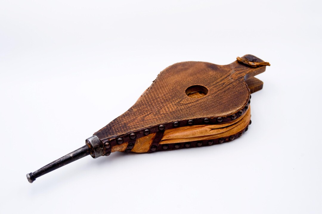 Rare Antique Fireplace Bellows, Vintage Wooden Leather Fireplace ...