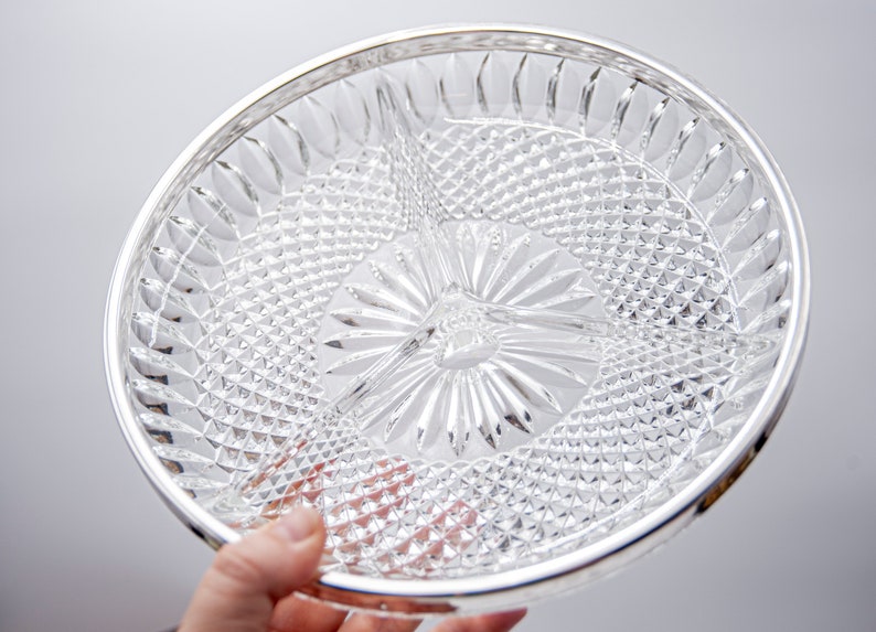 Vintage Crystal Cut Divided Relish Dish With Silver Plated Trim, Made ...