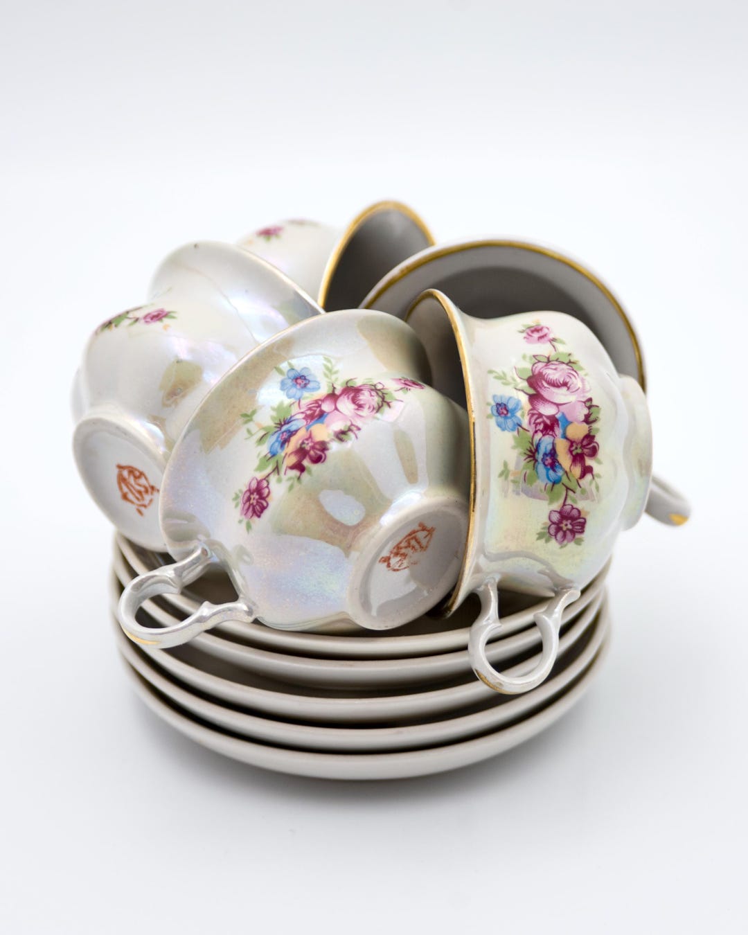 Vintage Porcelain Coffee Set, 5 Cups and 5 Saucers Made in Europe, Year ...