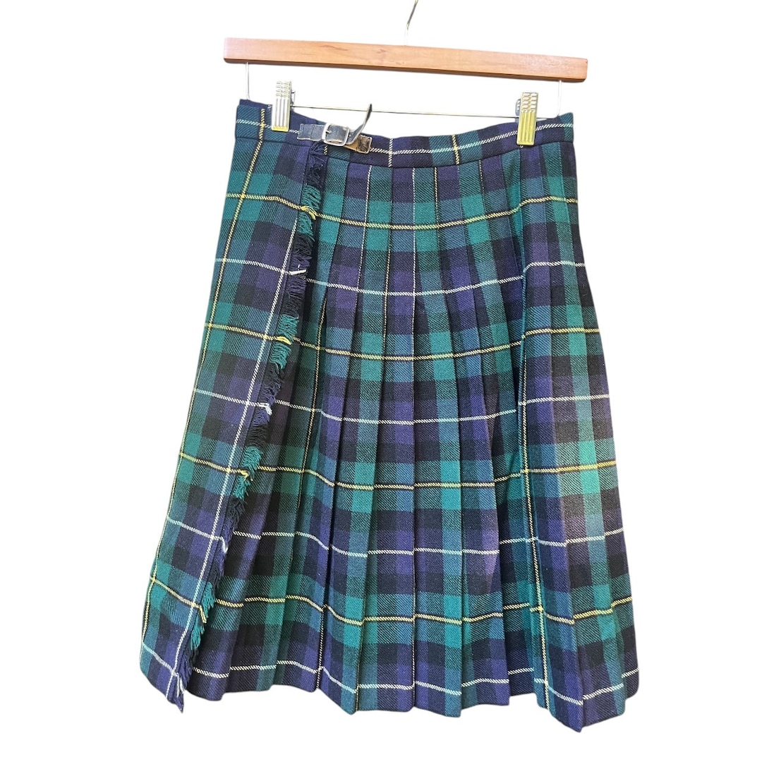 Vintage 60s Laird Portch of Scotland Green Tartan Plaid Wool Skirt Kilt ...