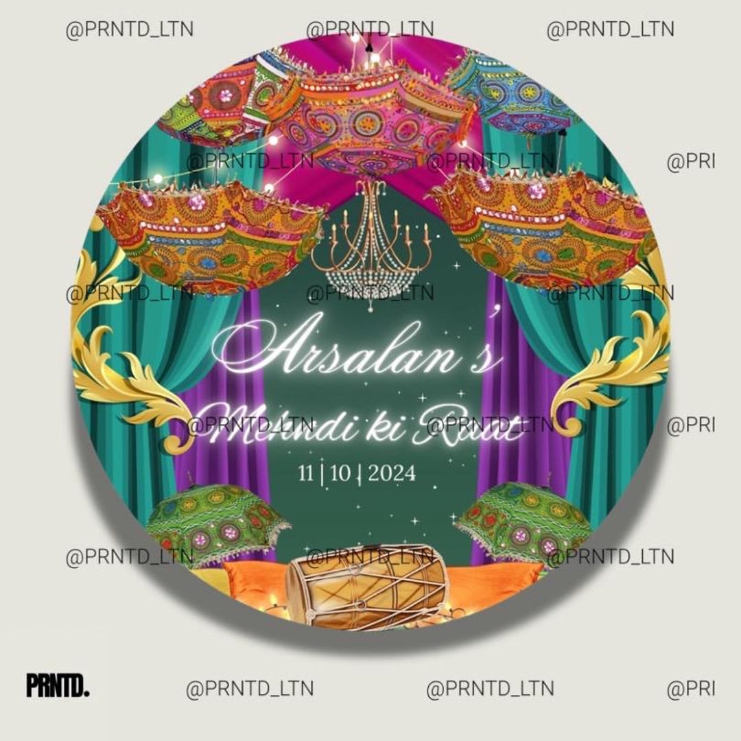 Custom Mehndi, Jaggo, Dholki Night Stickers, Green Glossy Wedding ...