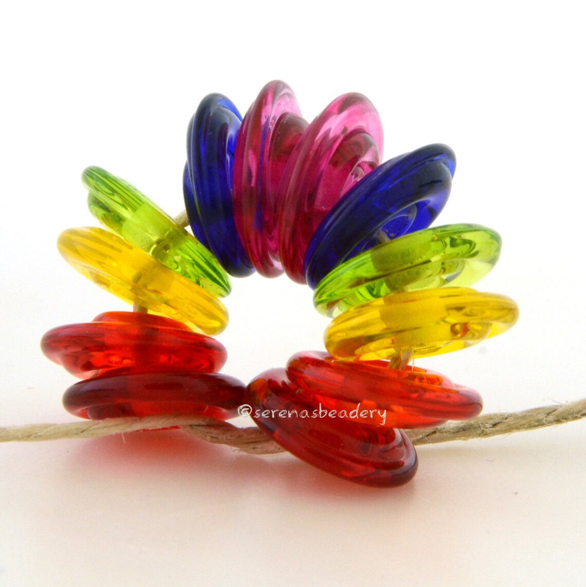 RAINBOW SAMPLER - Spiral Wavy Discs Lampwork Glass Beads TANERES ...