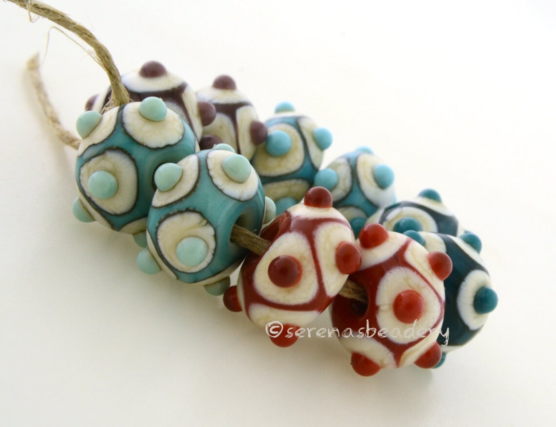 IVORY DOT PAIRS Lampwork Glass Bead Offset Dots Handmade - Taneres ...