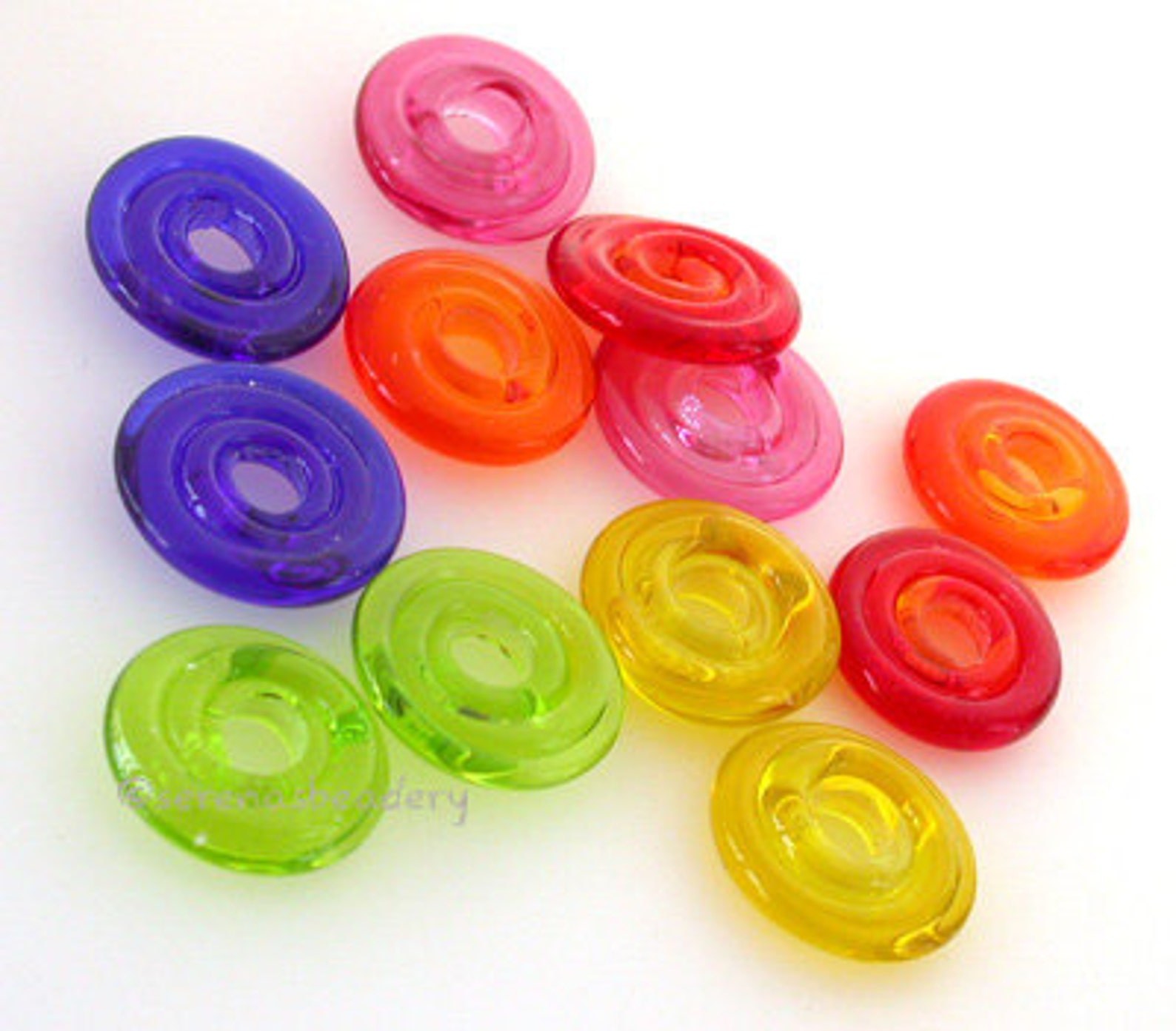 RAINBOW SAMPLER - Spiral Wavy Discs Lampwork Glass Beads TANERES ...